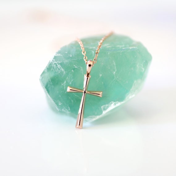 Rose Gold Cross Necklacedainty Rose Gold Cross Necklace Gift | Etsy