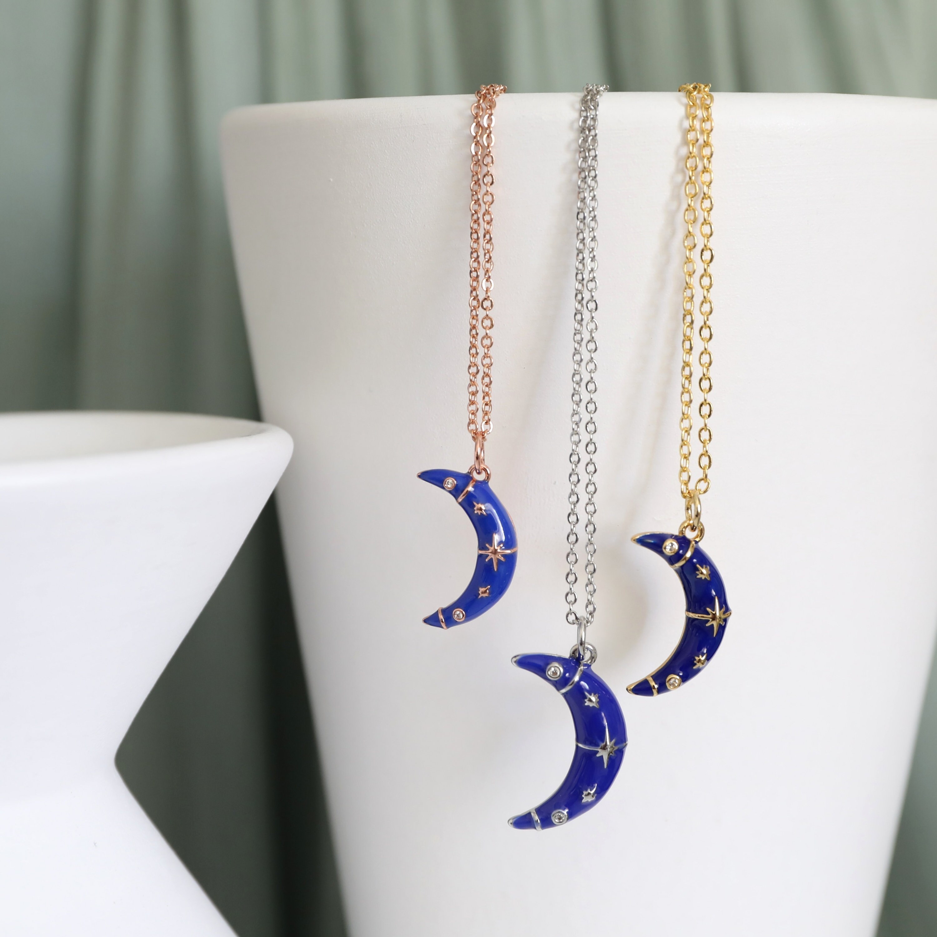 Blue Moon Necklace: Rose Gold Celestial Pendant With CZ Stones - Etsy