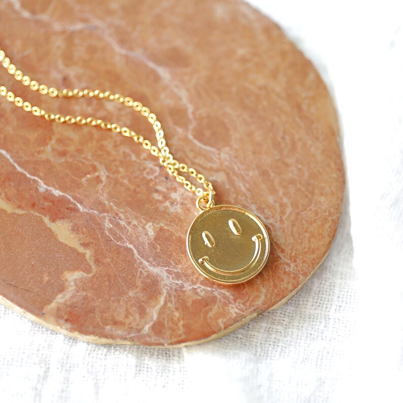 Gold Happy Face Charm Necklace Smiley Face Necklace Smile | Etsy