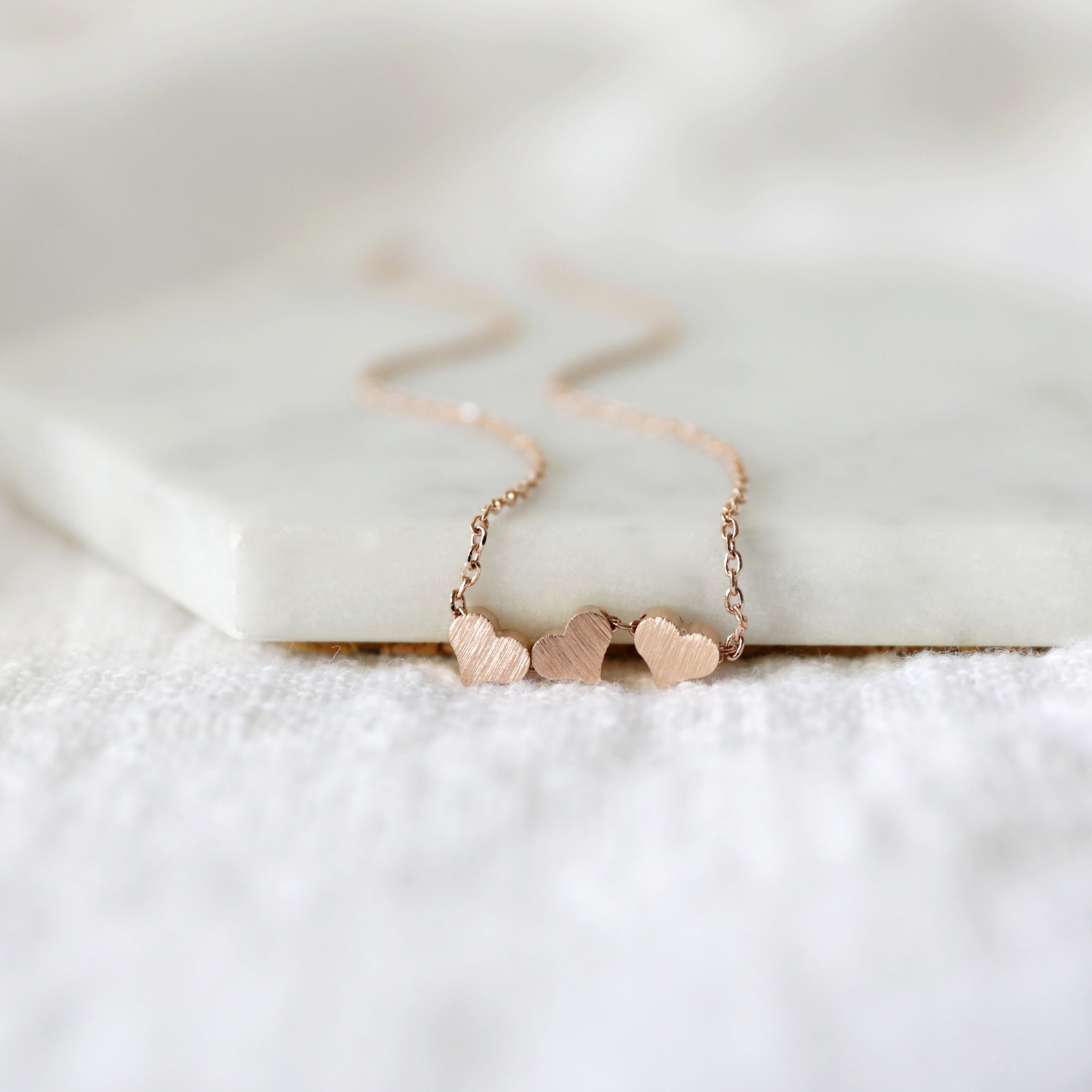 Tiny Rose Gold 3hearts Necklace Rose Gold Hearts Charm | Etsy