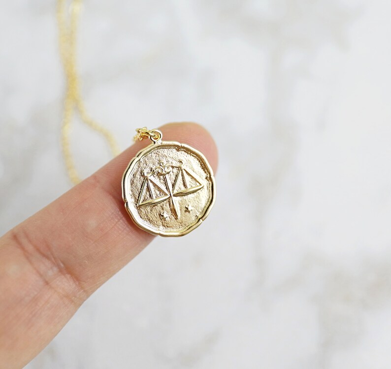 Libra Sign Coin Necklace Zodiac Sign Jewelrycelestial - Etsy