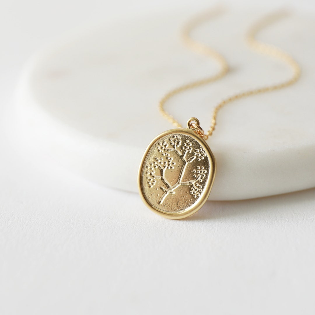 Gold Tree Oval Pendant Necklace, Tree Pendant Necklace,birthday Gift ...