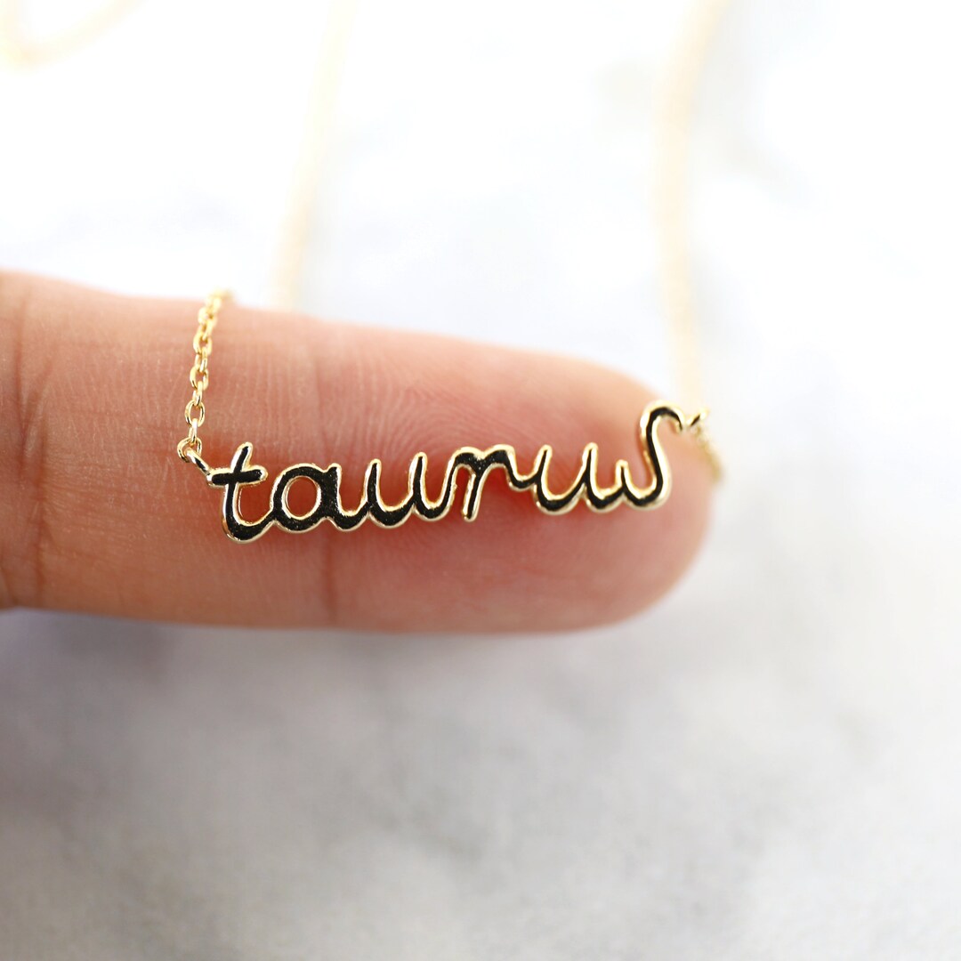 Zodiac Cursive Taurus Necklace, Gold Taurus Script Necklace,zodiac ...