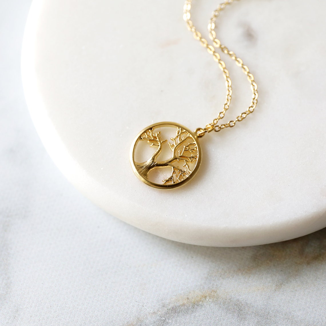 Dainty Gold Tree Pendant Necklace Tree of Life | Etsy