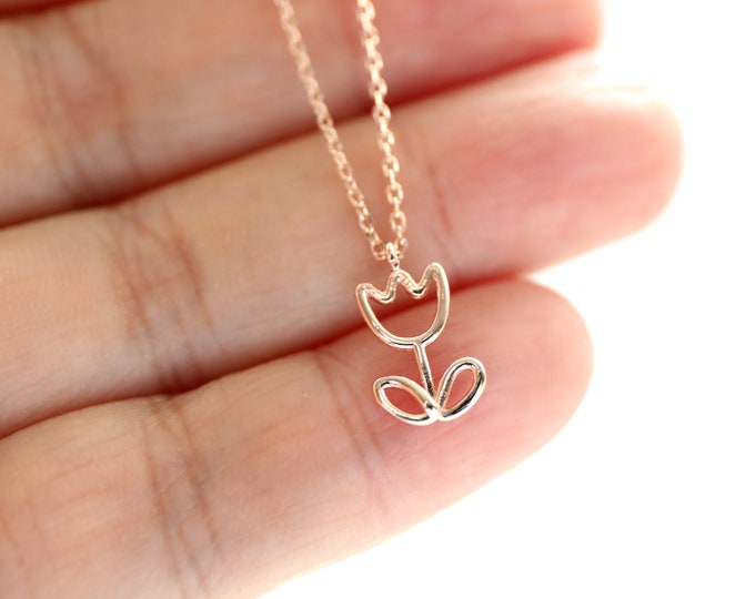 Tiny Rose Gold Tulip Charm Necklace, Tulip Necklace, Flower Necklace ...