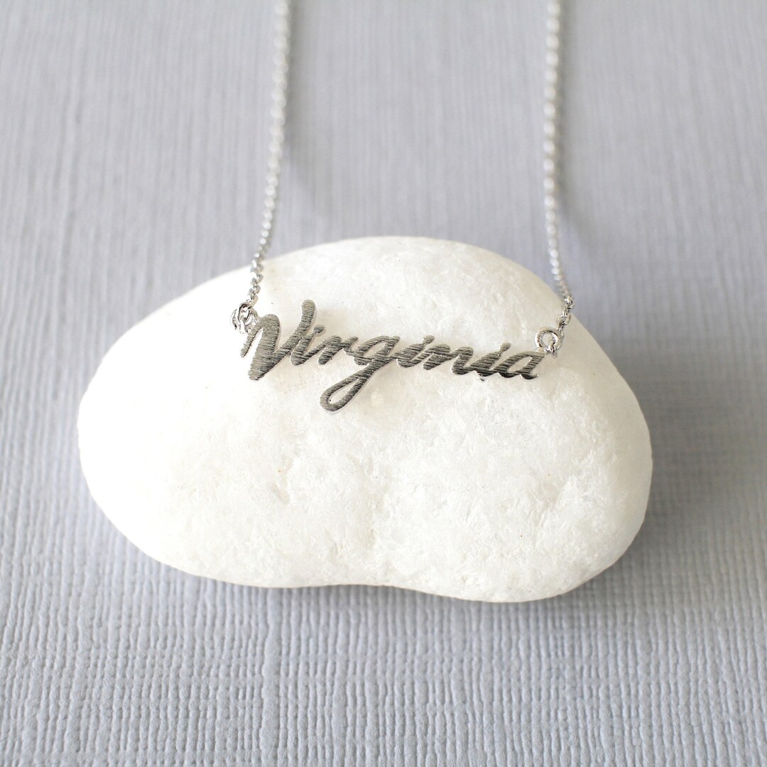 Silver Virginia Cursive Name Necklace, Brushed Finish - Etsy