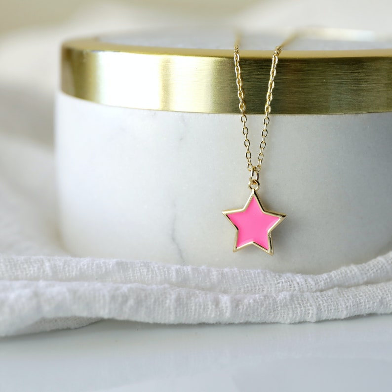 Tiny Neon Pink Star Charm Necklacepink Star | Etsy