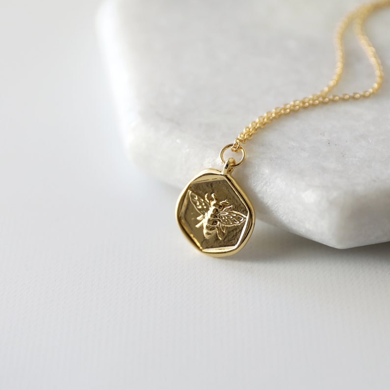 Gold Bee Coin Necklace Gold Bee Pendant Necklace Bee | Etsy