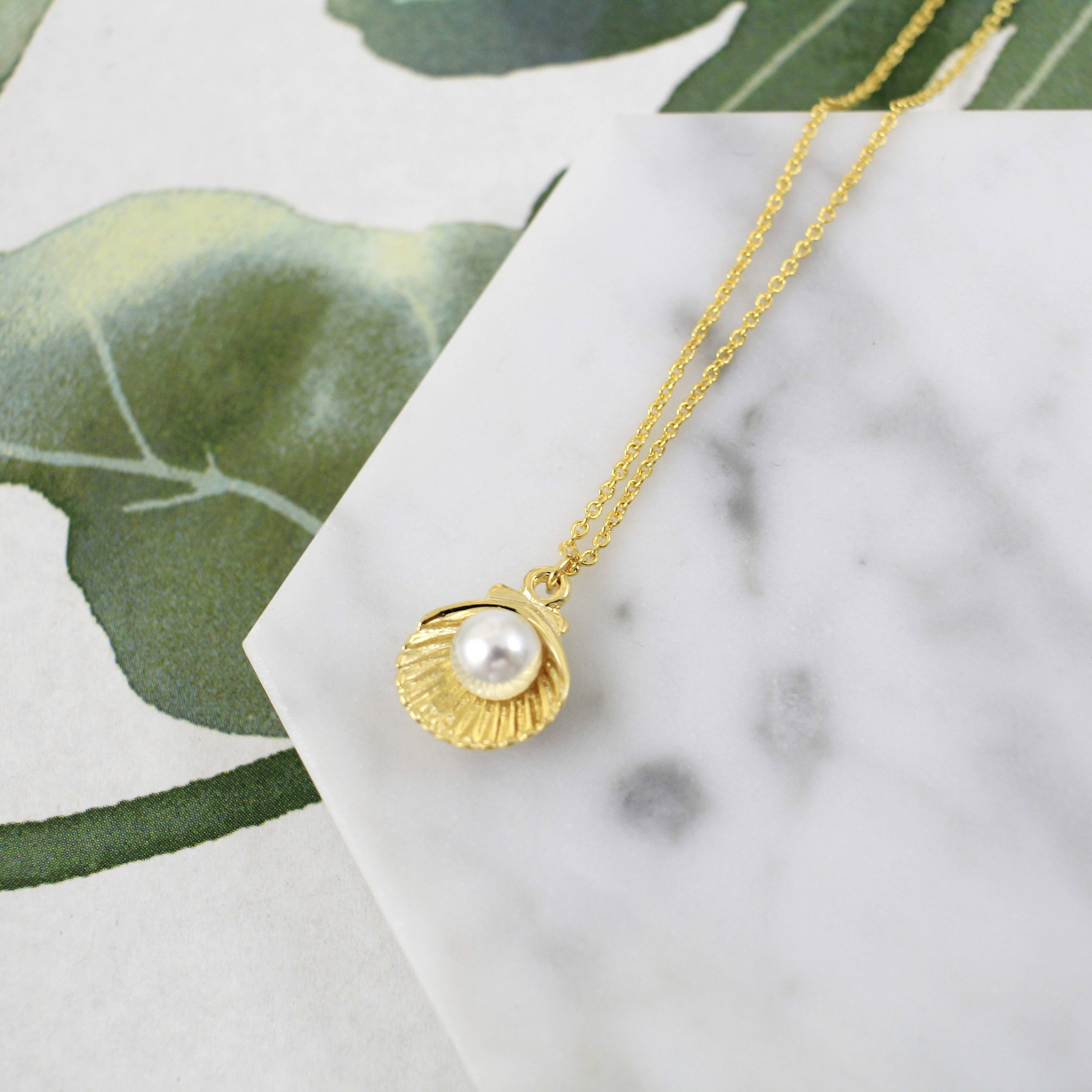 Dainty Pearl Shell Charm Necklace Gold Shell Necklace | Etsy