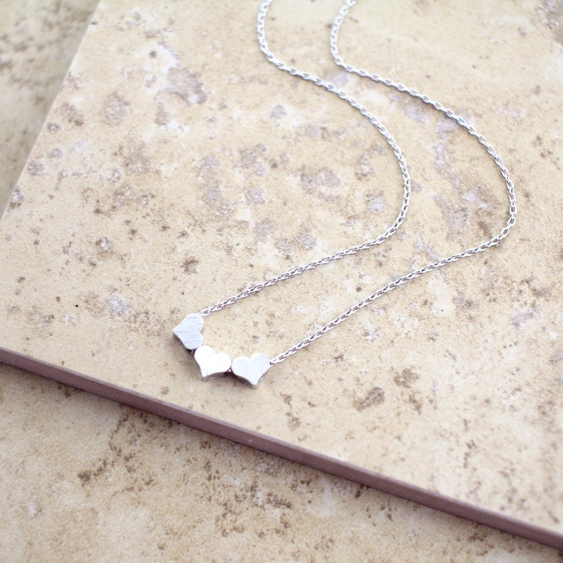 Three Wishes tiny 3 Hearts Silver Necklace Hearts Charm - Etsy