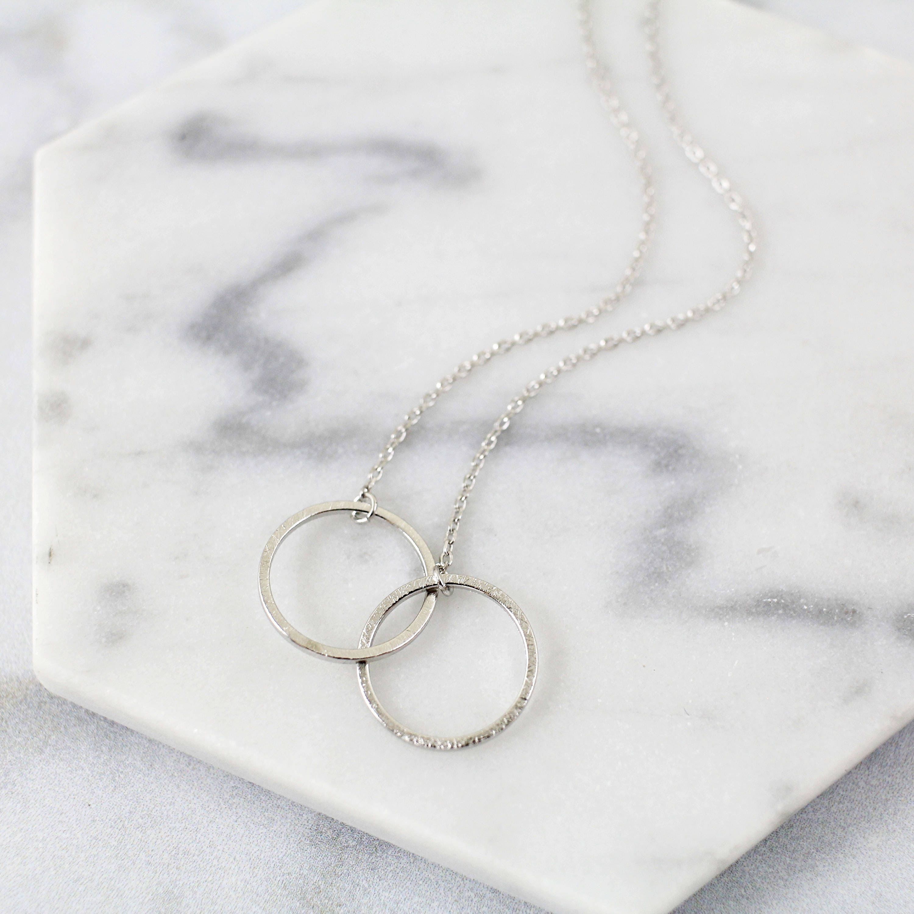 Silver Double Ring Pendant Necklace Circle Necklace Simple - Etsy