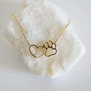 Gold Dog Paw Heart Necklace: Dainty Linked Charm - Etsy