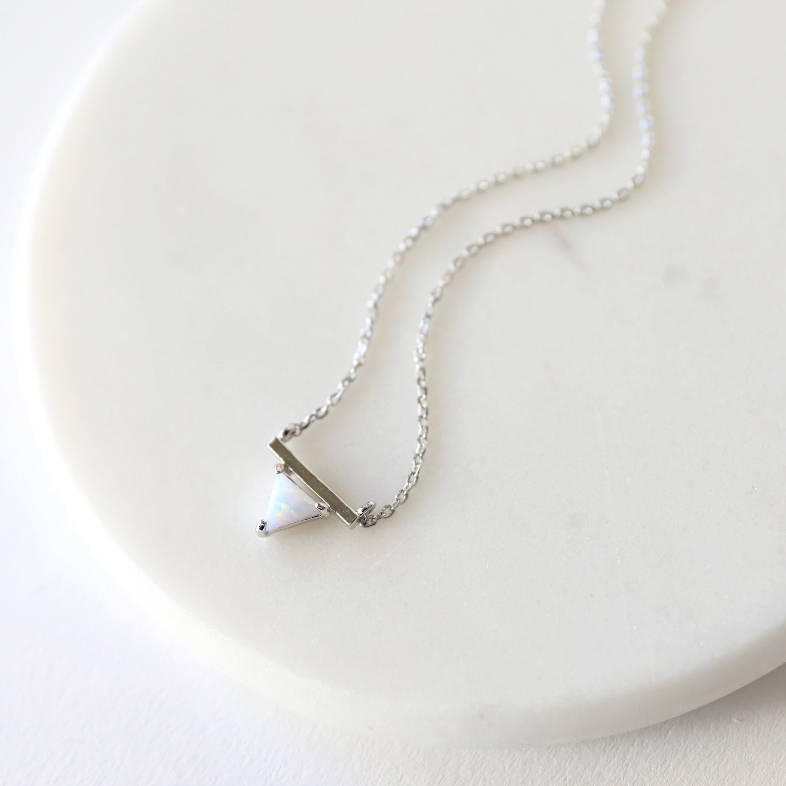 Triangle Opal Stone Silver Necklace Silver Triangle - Etsy