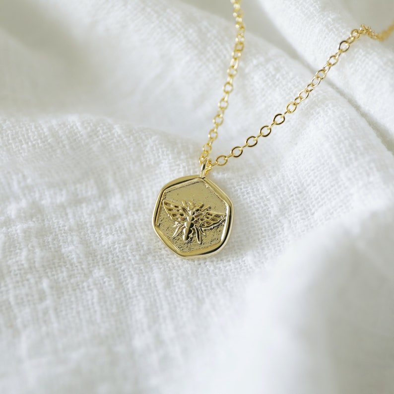 Gold Bee Coin Necklace Gold Bee Pendant Necklace Bee | Etsy