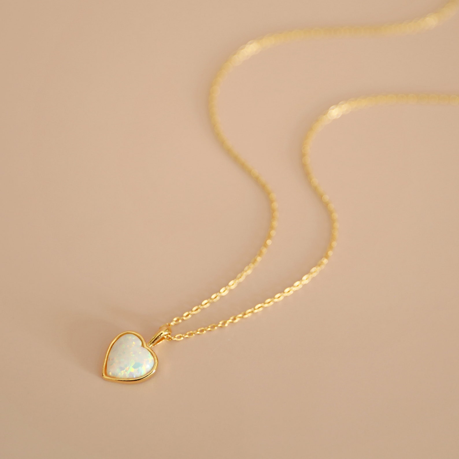 Tiny Gold Opal Heart Necklace Gold Heart Necklacedainty - Etsy