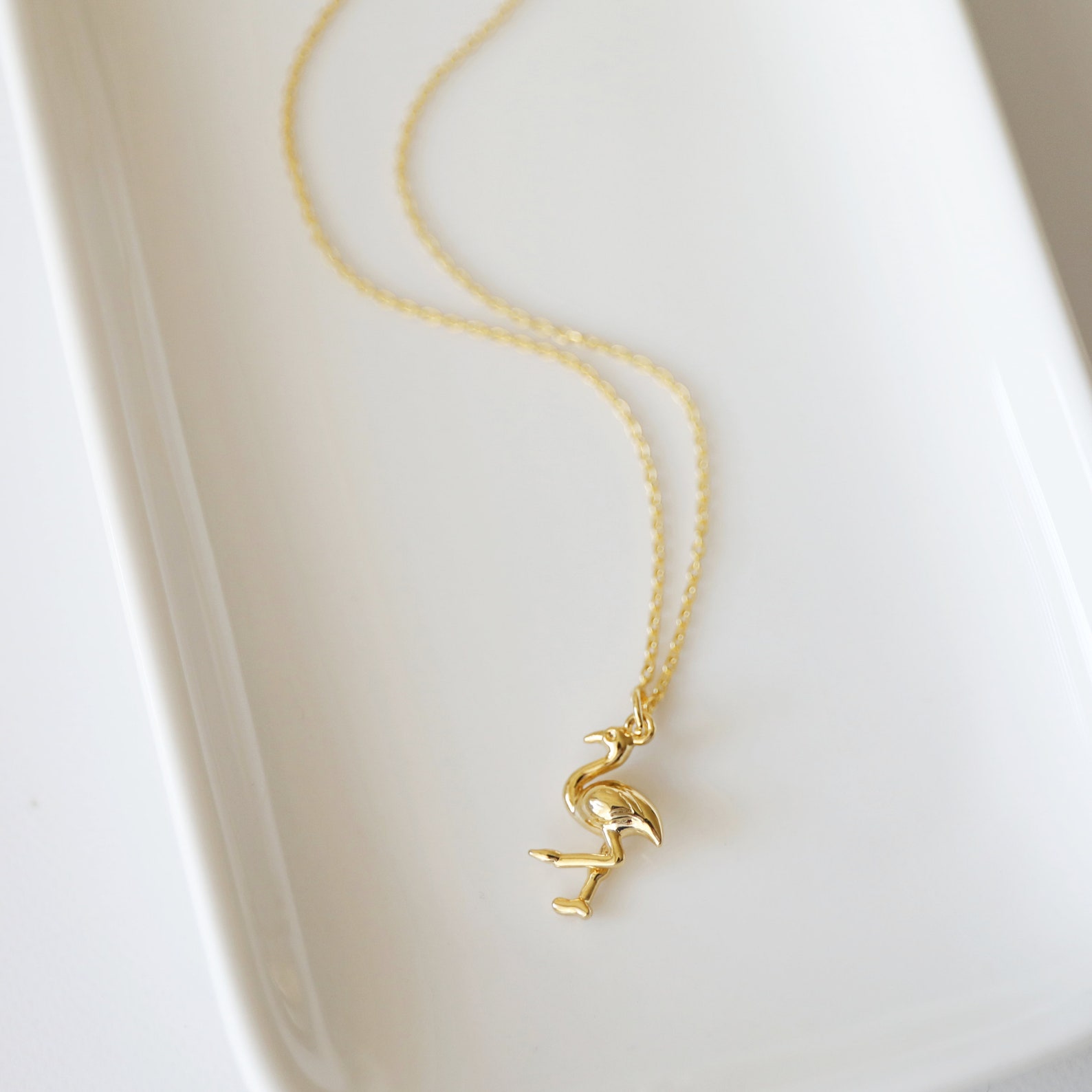 Gold Flamingo Charm Necklacedainty Necklace Gold Flamingo - Etsy