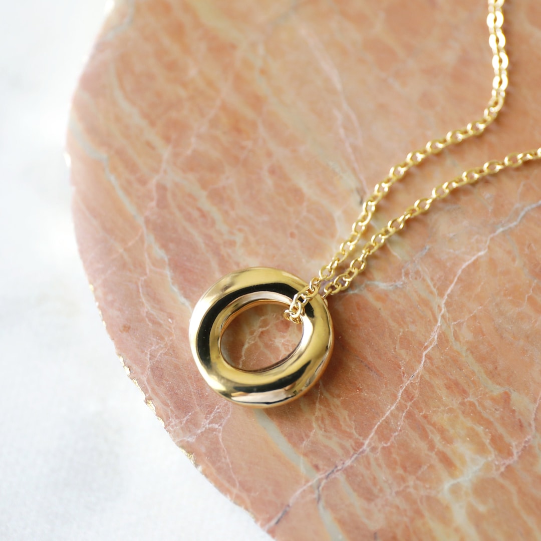 Gold Ring Pendant Necklace, Dainty Necklace, Gold Circle Necklace ...