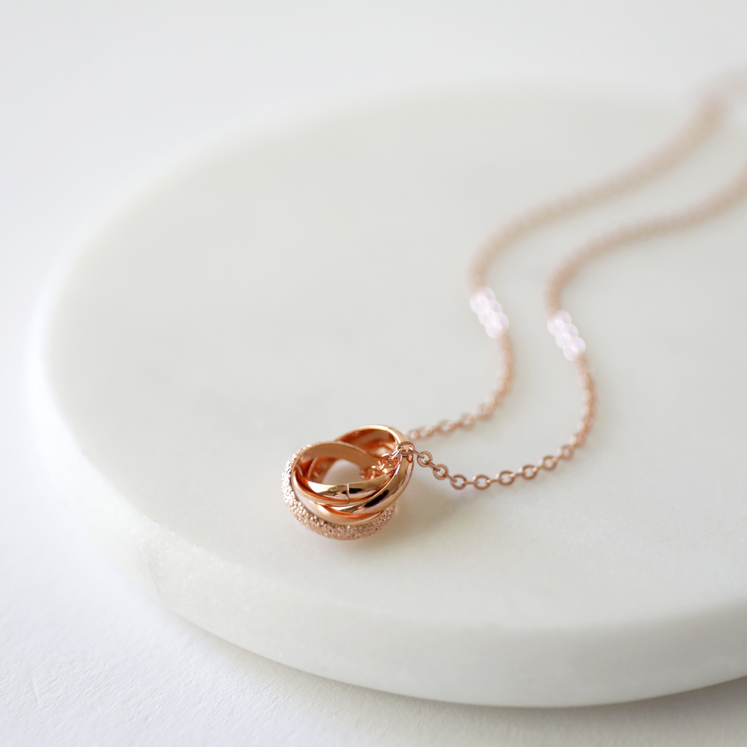 Rose Gold Three Ring Necklace Triple Ring Necklace Rose Gold | Etsy