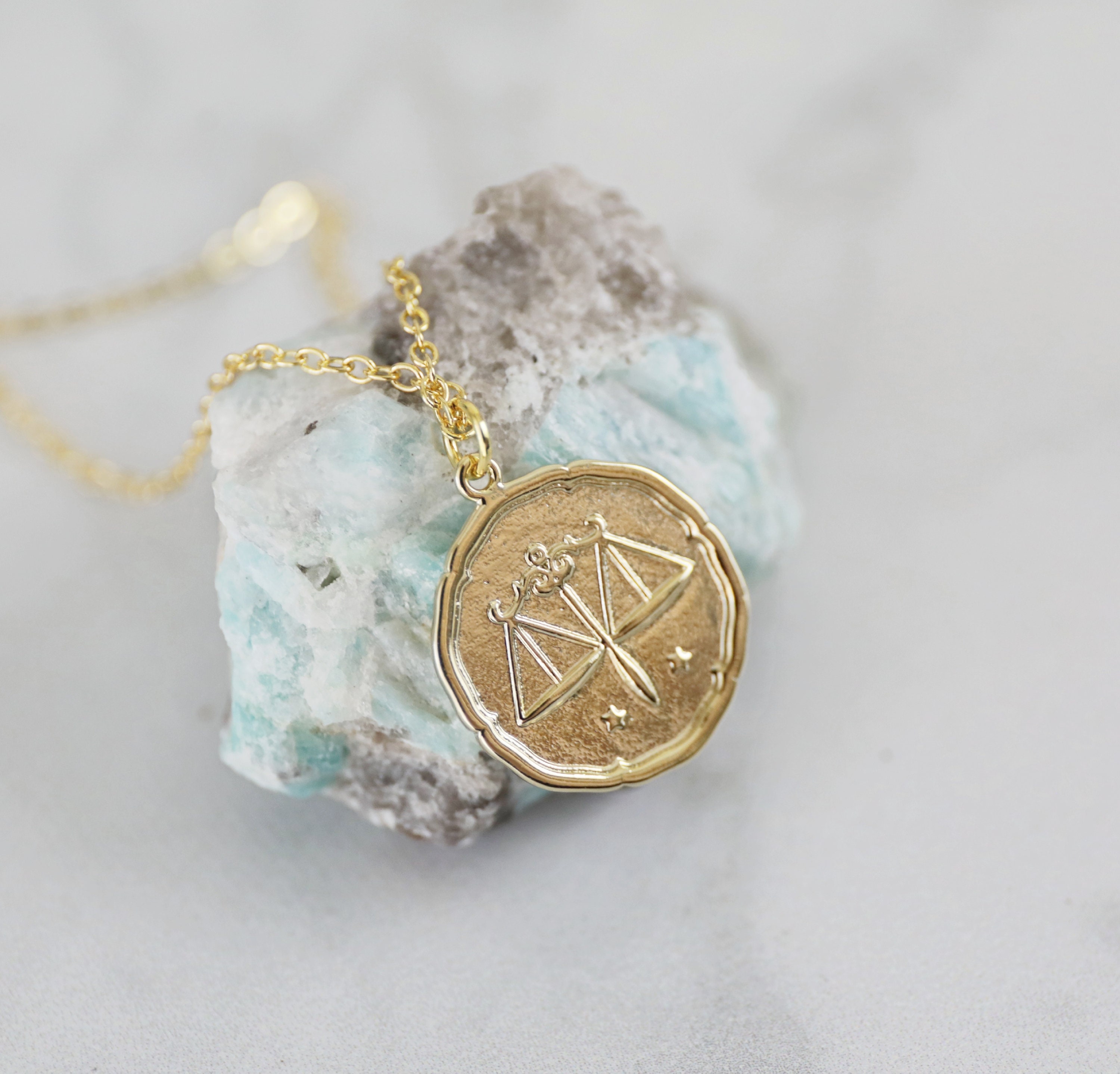 Libra Sign Coin Necklace Zodiac Sign Jewelrycelestial | Etsy