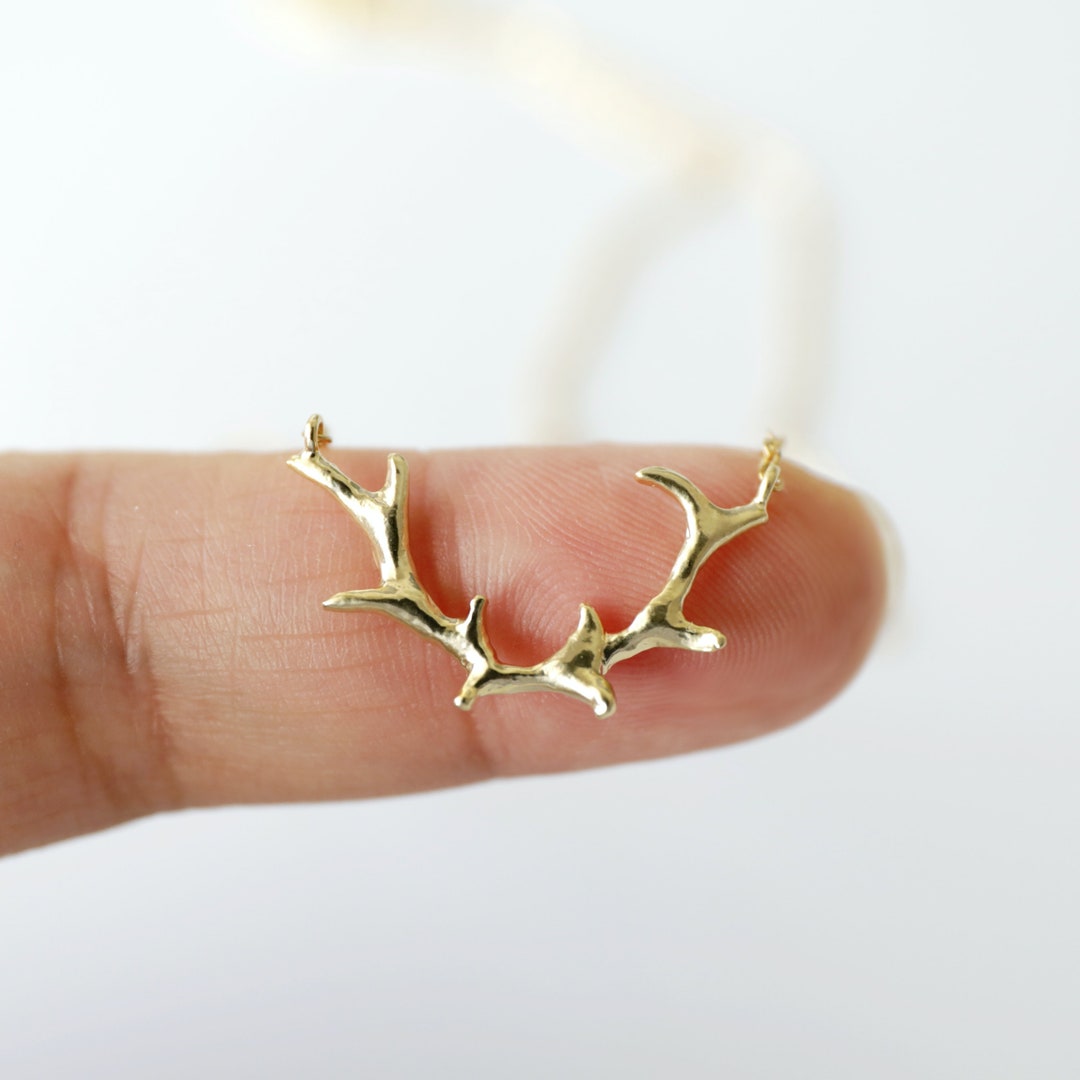 Dainty Gold Color Antler Charm Necklace, Dainty Necklace, Antler ...