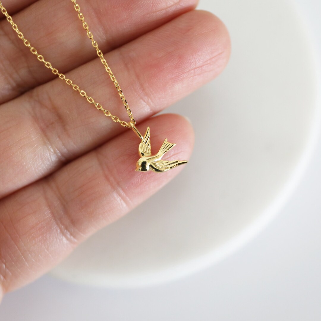 Swallow Charm Necklace, Super Tiny Gold Swallow Necklace, Brid Charm Necklace, Birthday Gift - Etsy