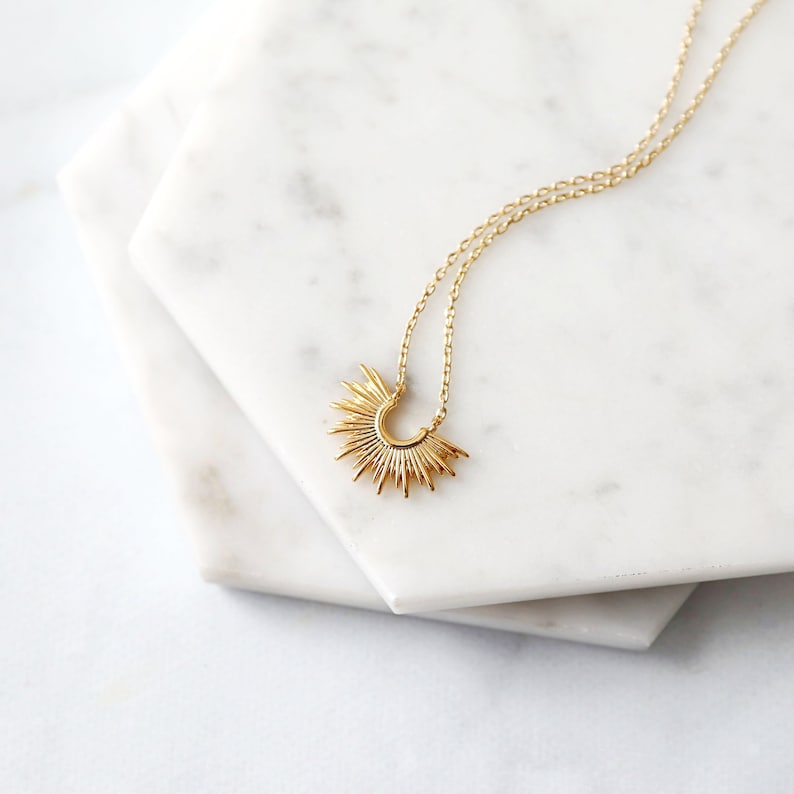 Gold Sunburst Pendant Necklace Starburst Necklace Sun | Etsy