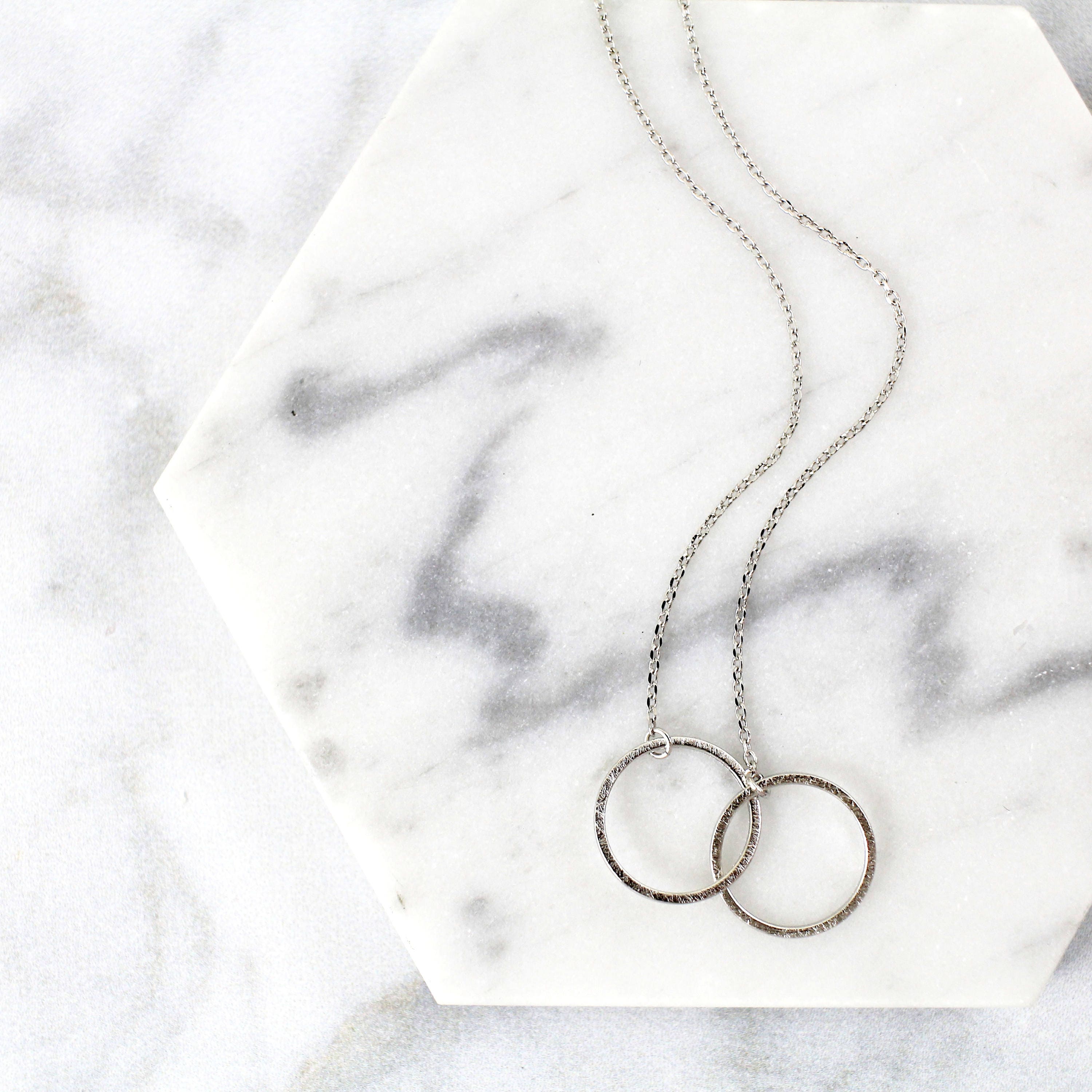 Silver Double Ring Pendant Necklace Circle Necklace Simple - Etsy