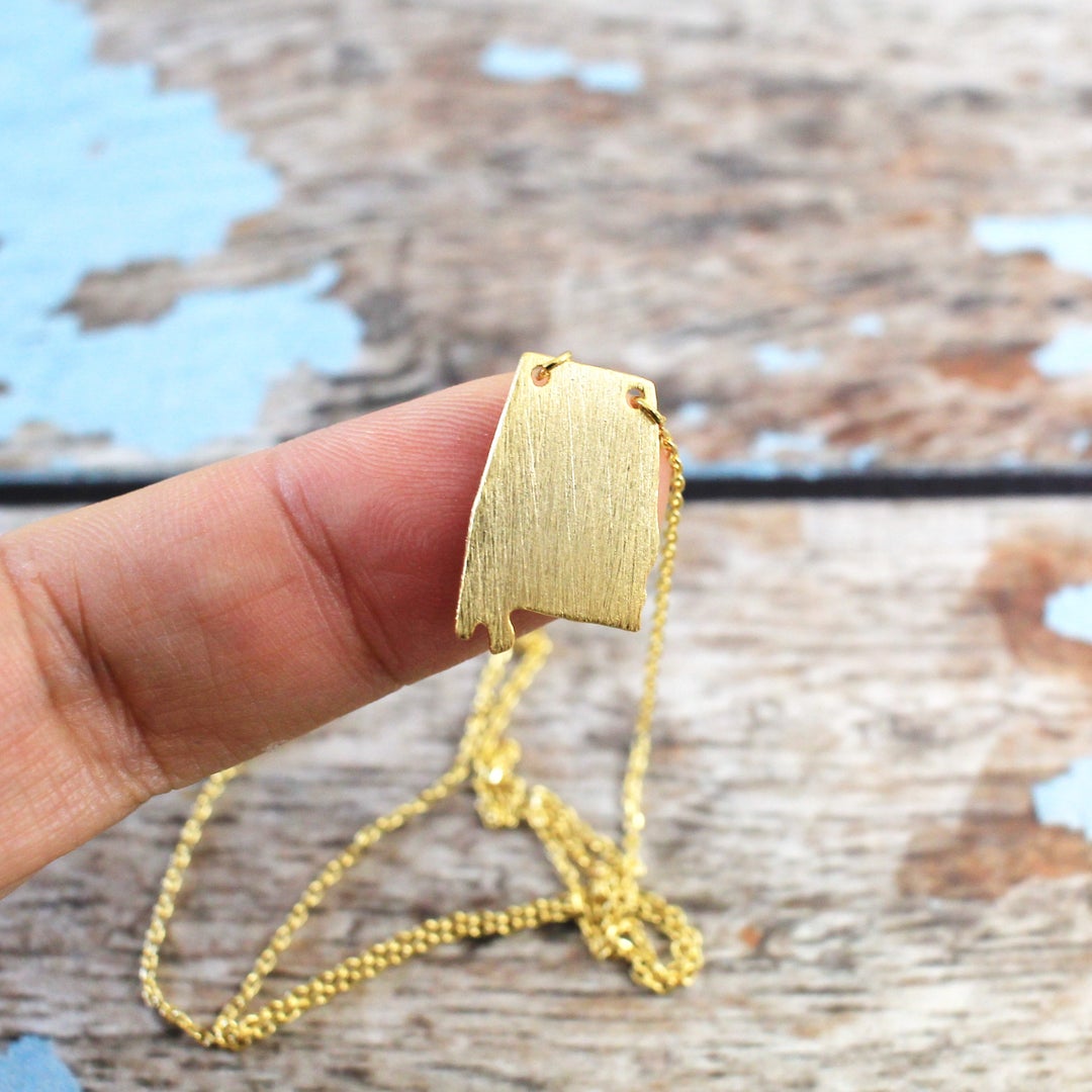 Silver and Gold Alabama State Charm Necklace , AL State Charm Necklace ...