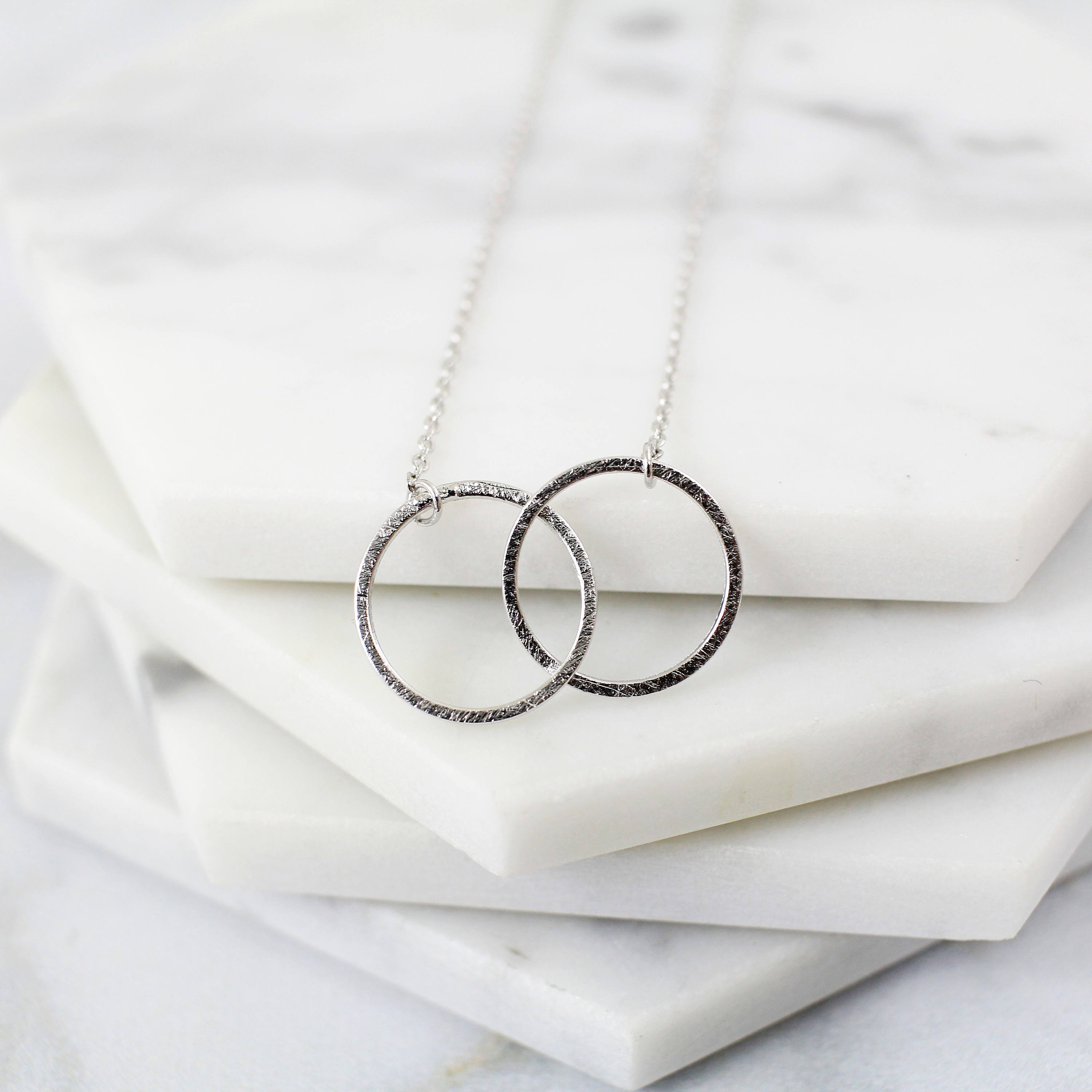 Silver Double Ring Pendant Necklace Circle Necklace Simple - Etsy
