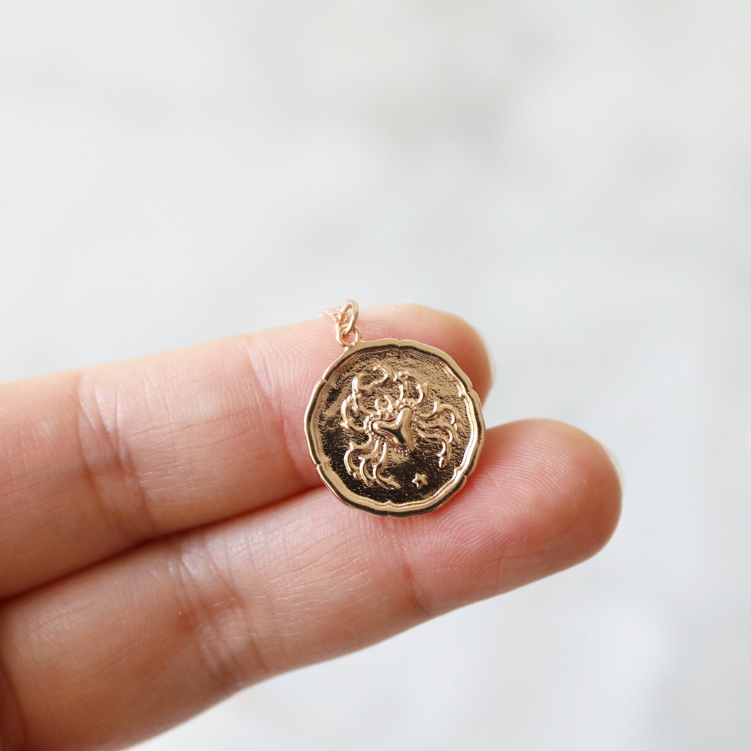 Rose Gold Cancer Coin Necklace, Zodiac Sign Pisces Necklace,celestial ...