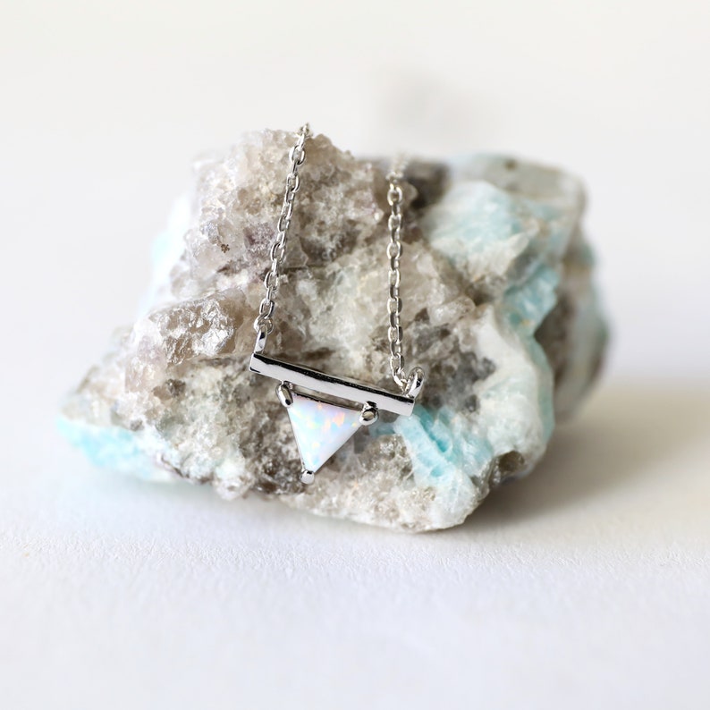 Triangle Opal Stone Silver Necklace Silver Triangle | Etsy