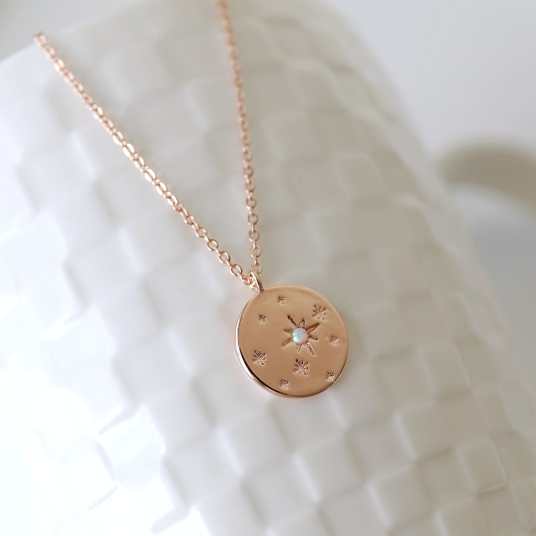 Dainty Opal Star Coin Necklace: Rose Gold Charm - Etsy