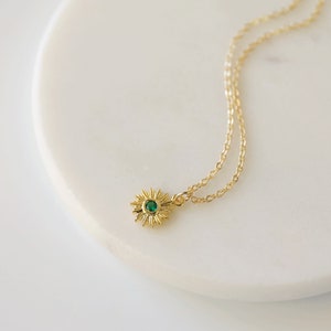 Tiny Green Stone Sun Pendant Necklace, Emerald Green Stone Necklace ...