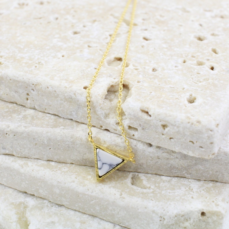 Tiny White Marble Howlite Stone Triangle Pendent | Etsy