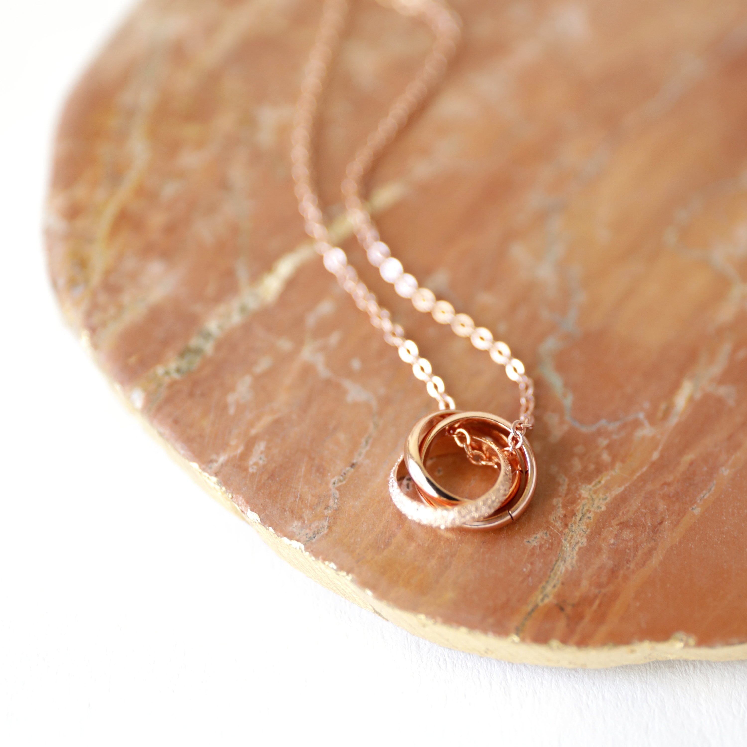 Rose Gold Three Ring Necklace Triple Ring Necklace Rose Gold | Etsy