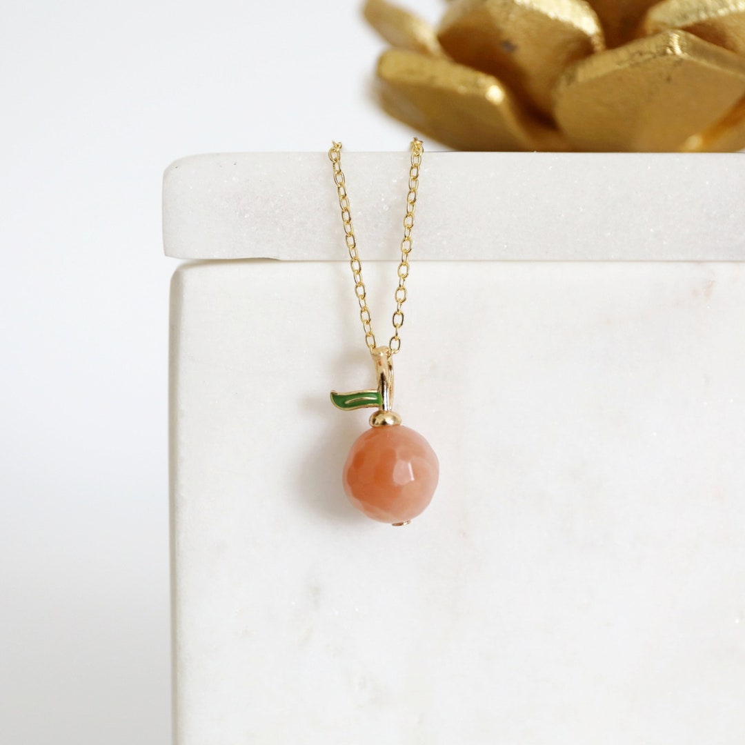 Dainty Peach Moonstone Charm Necklace, Peach Charm Necklace,bridesmaid ...