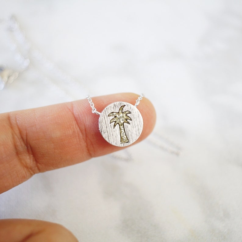 Palm Tree Coin Necklace Mini Palm Tree Coin Necklace - Etsy