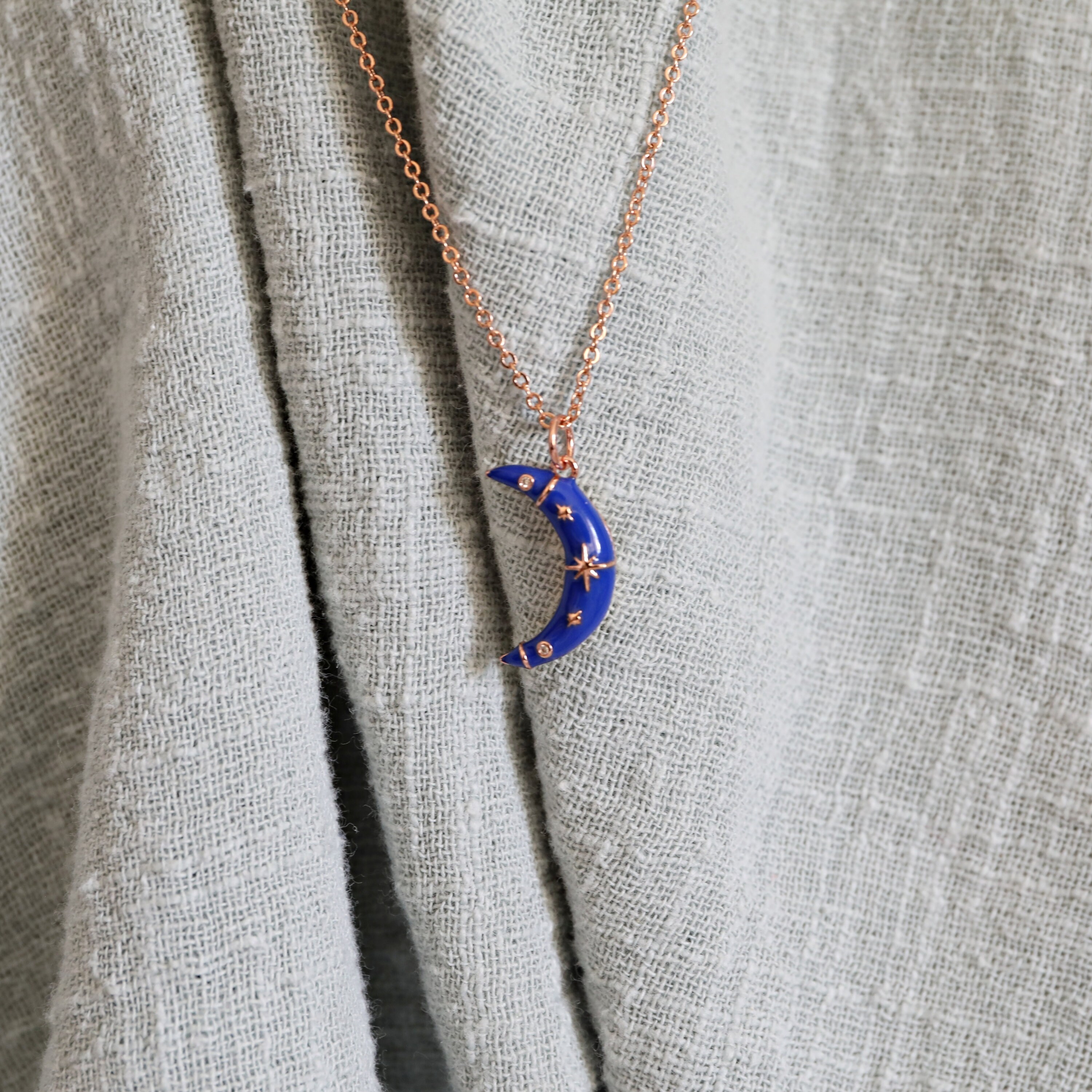 Blue Moon Necklace: Rose Gold Celestial Pendant With CZ Stones - Etsy