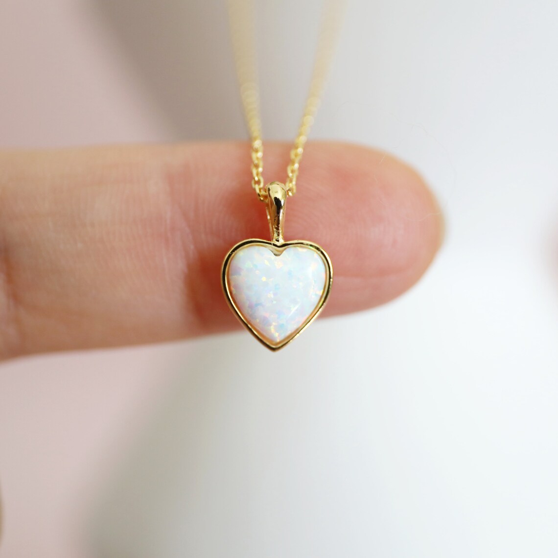 Tiny Gold Opal Heart Necklace Gold Heart Necklacedainty - Etsy