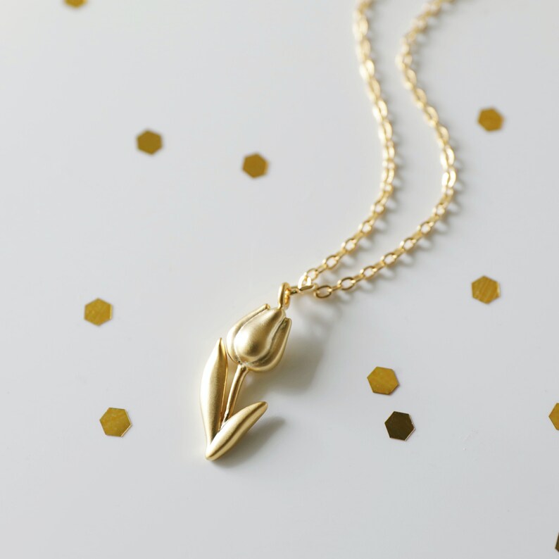 Tiny Gold Tulip Charm Necklace Tulip Necklace Flower | Etsy