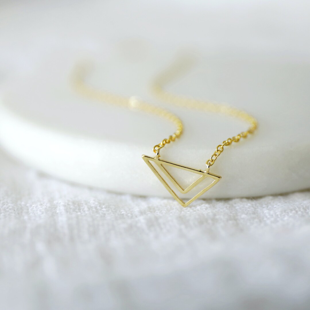 Tiny Gold Triangle Necklace, Gold Triangle Charm Necklace,bridal Shower ...