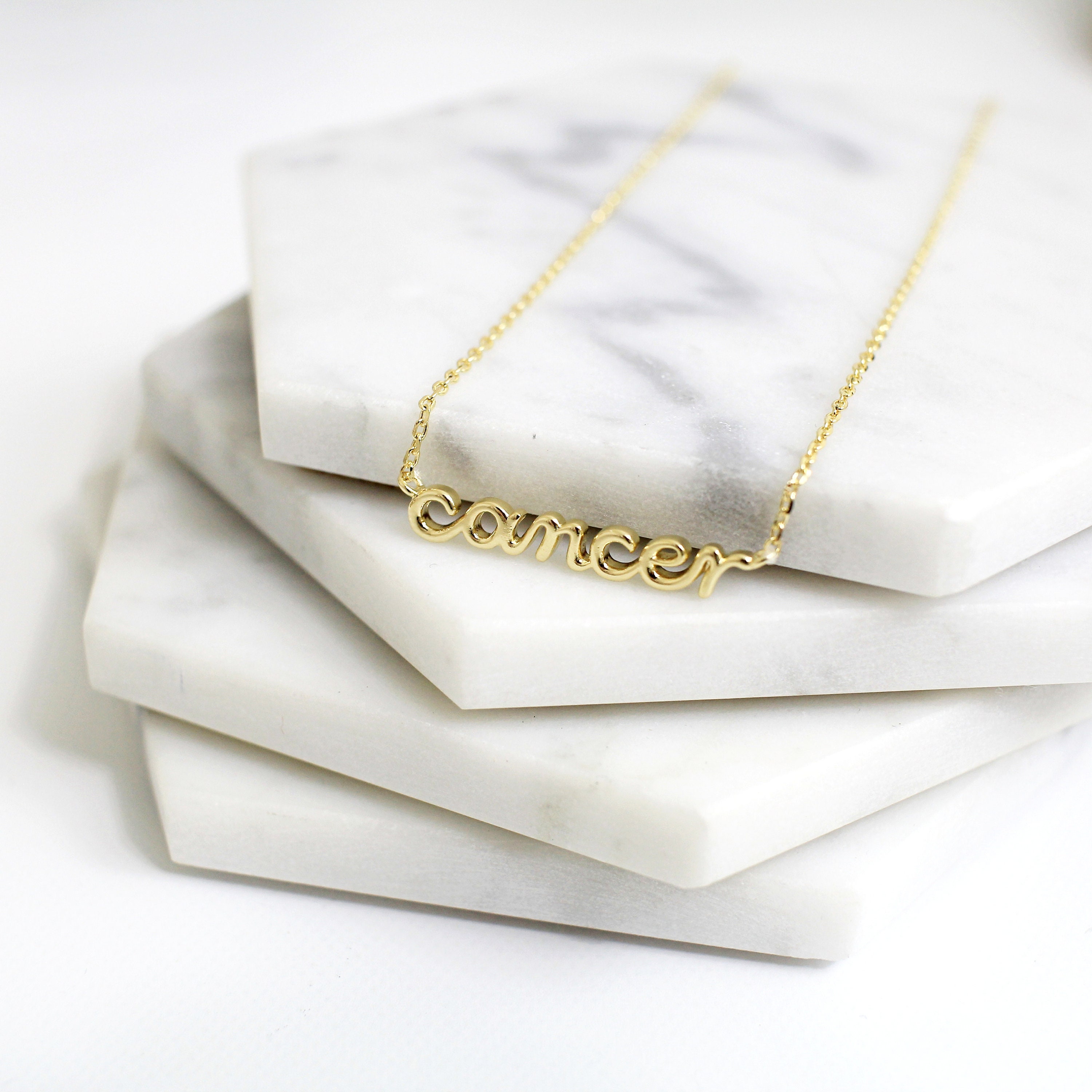 Zodiac Cursive Cancer Necklace Gold Cancer Script | Etsy