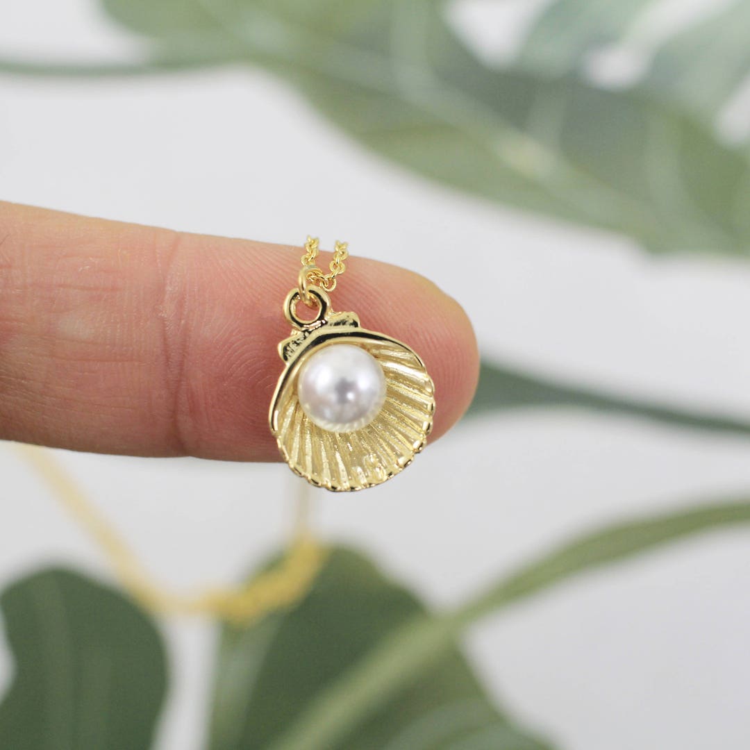 Dainty Pearl Shell Charm Necklace, Gold Shell Necklace, Bridesmaid Gift ...