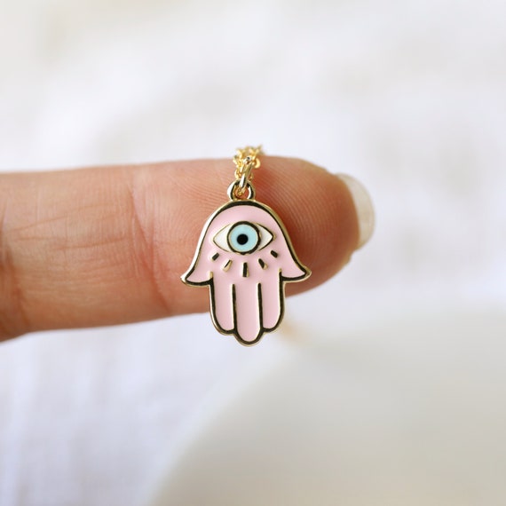 Pink Hamsa Necklace Hamsa Evil Eye Necklace Hamsa Hand - Etsy