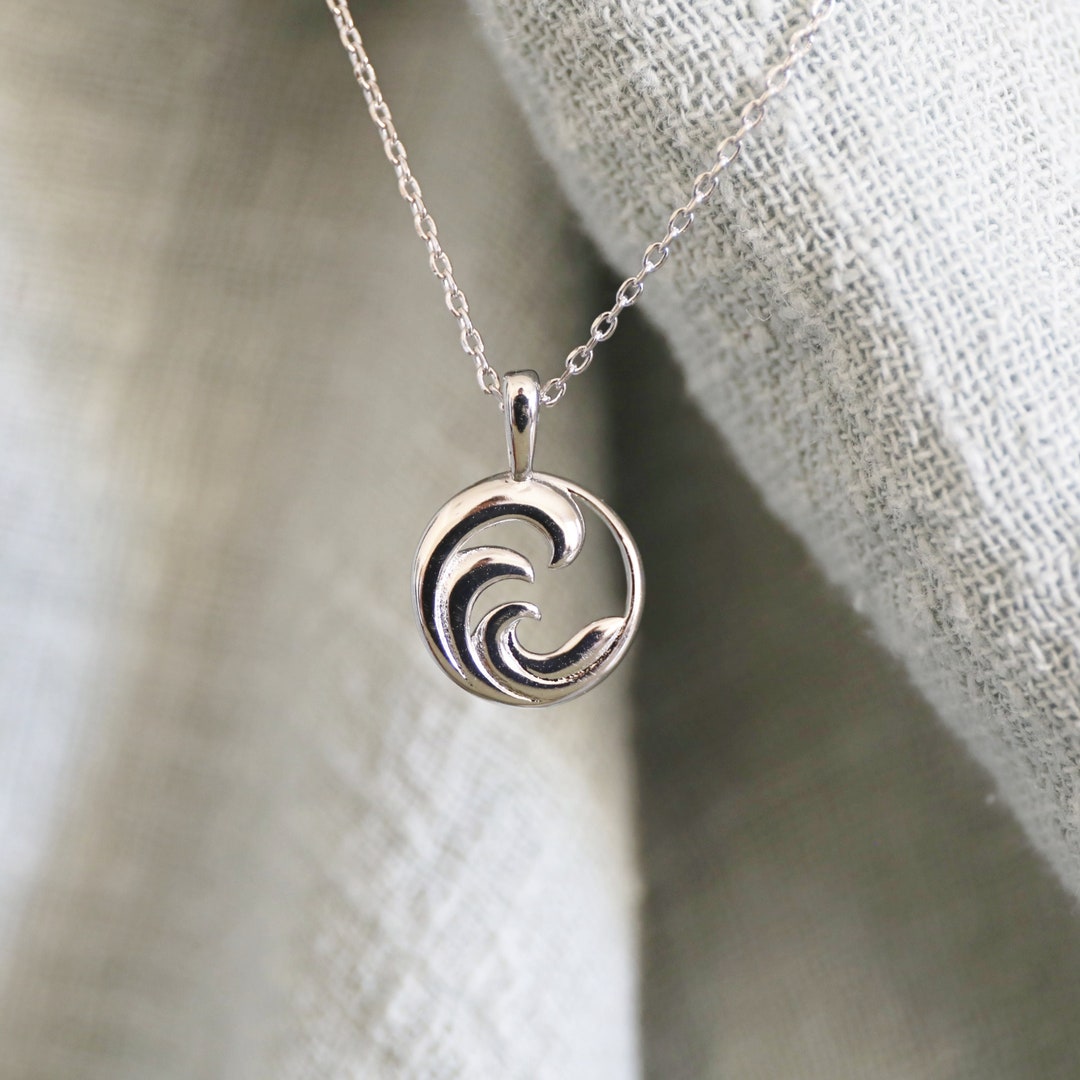 Wave Necklace, Silver Color Surf Pendent Necklace, Dainty Necklace ...