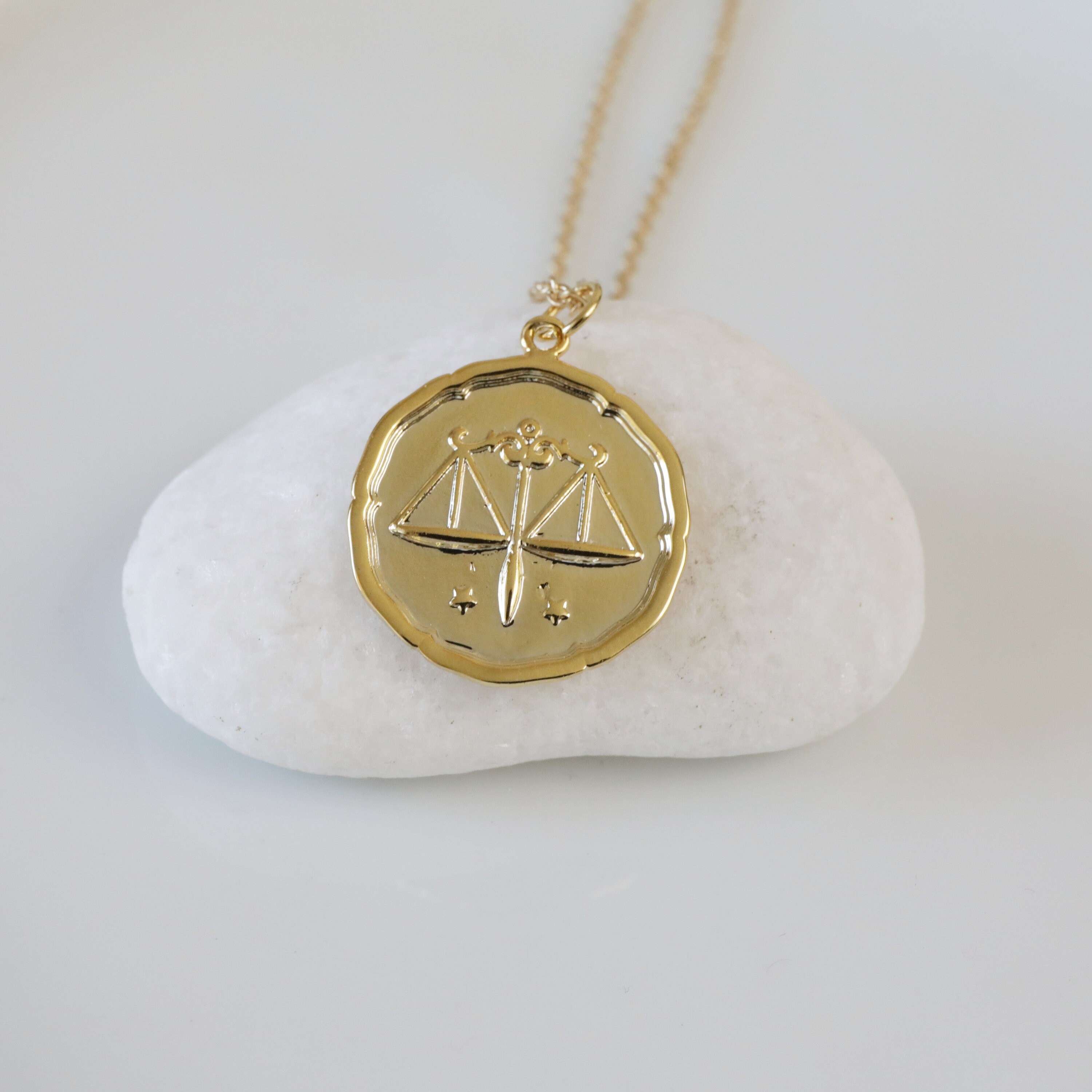 Libra Sign Coin Necklace Zodiac Sign Jewelrycelestial | Etsy