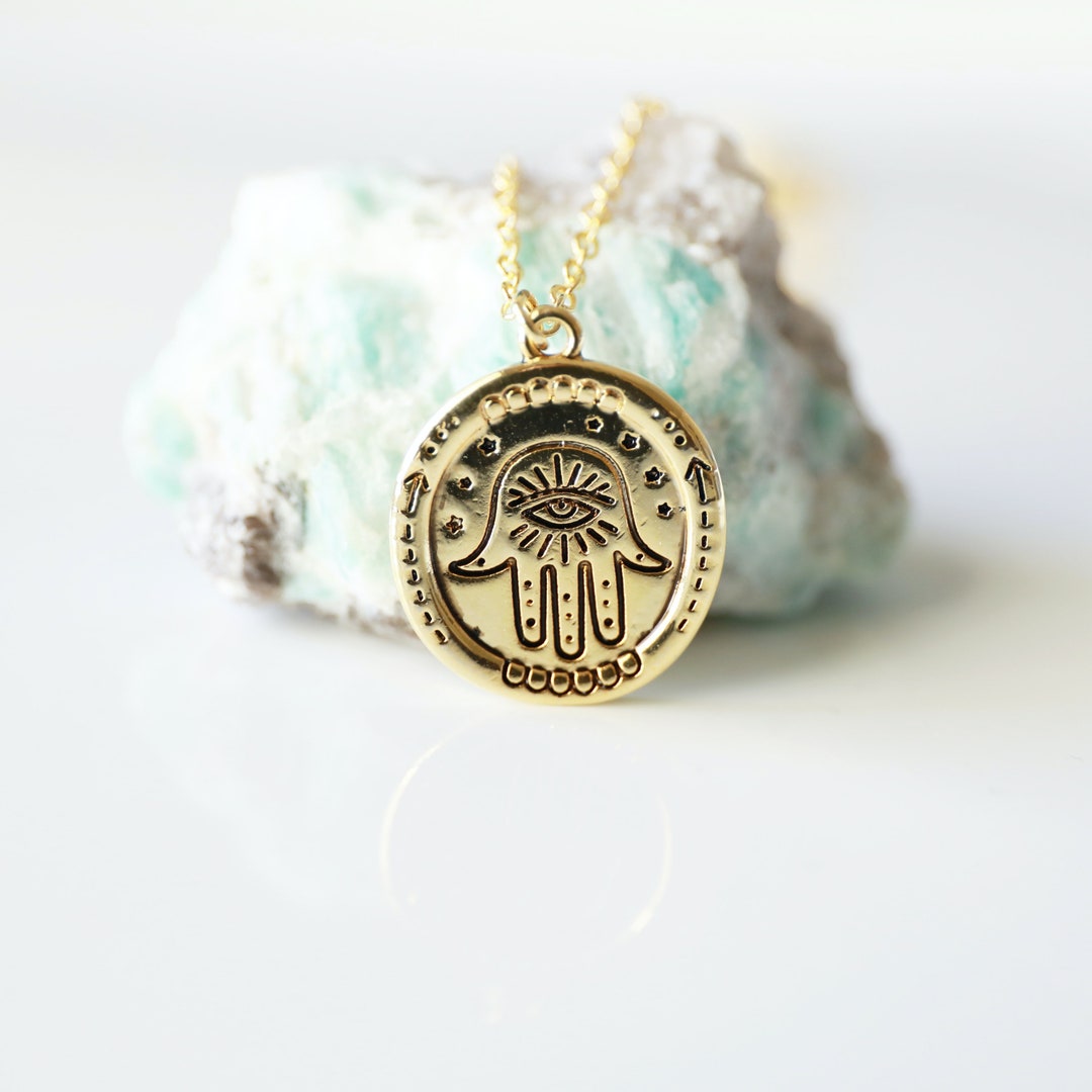 Hamsa Necklace, Gold Hamsa Coin Necklace, Hamsa Hand Pendant Necklace ...