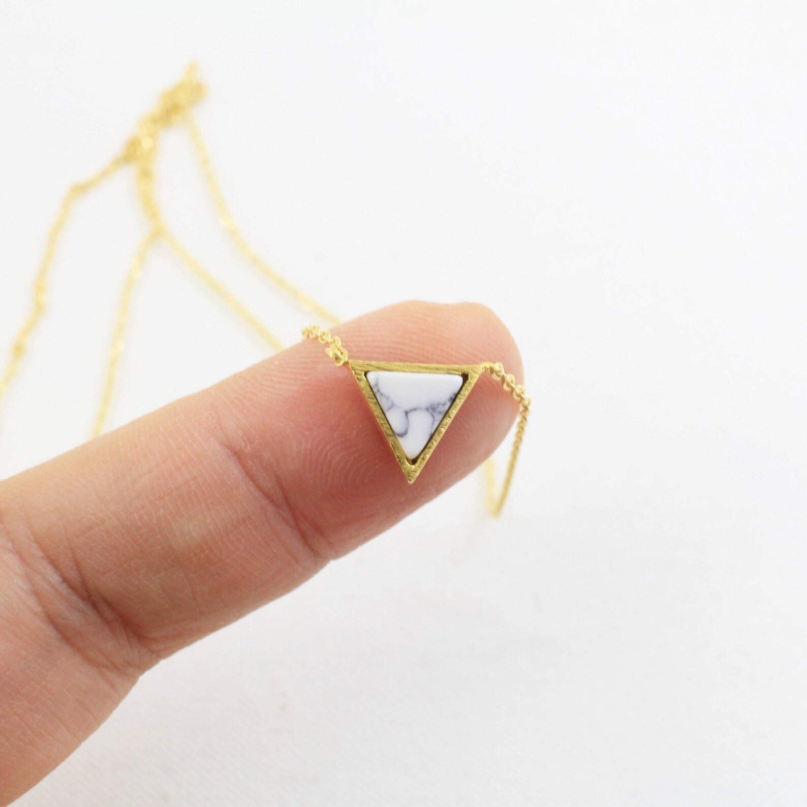 Tiny White Marble Howlite Stone Triangle Pendent | Etsy