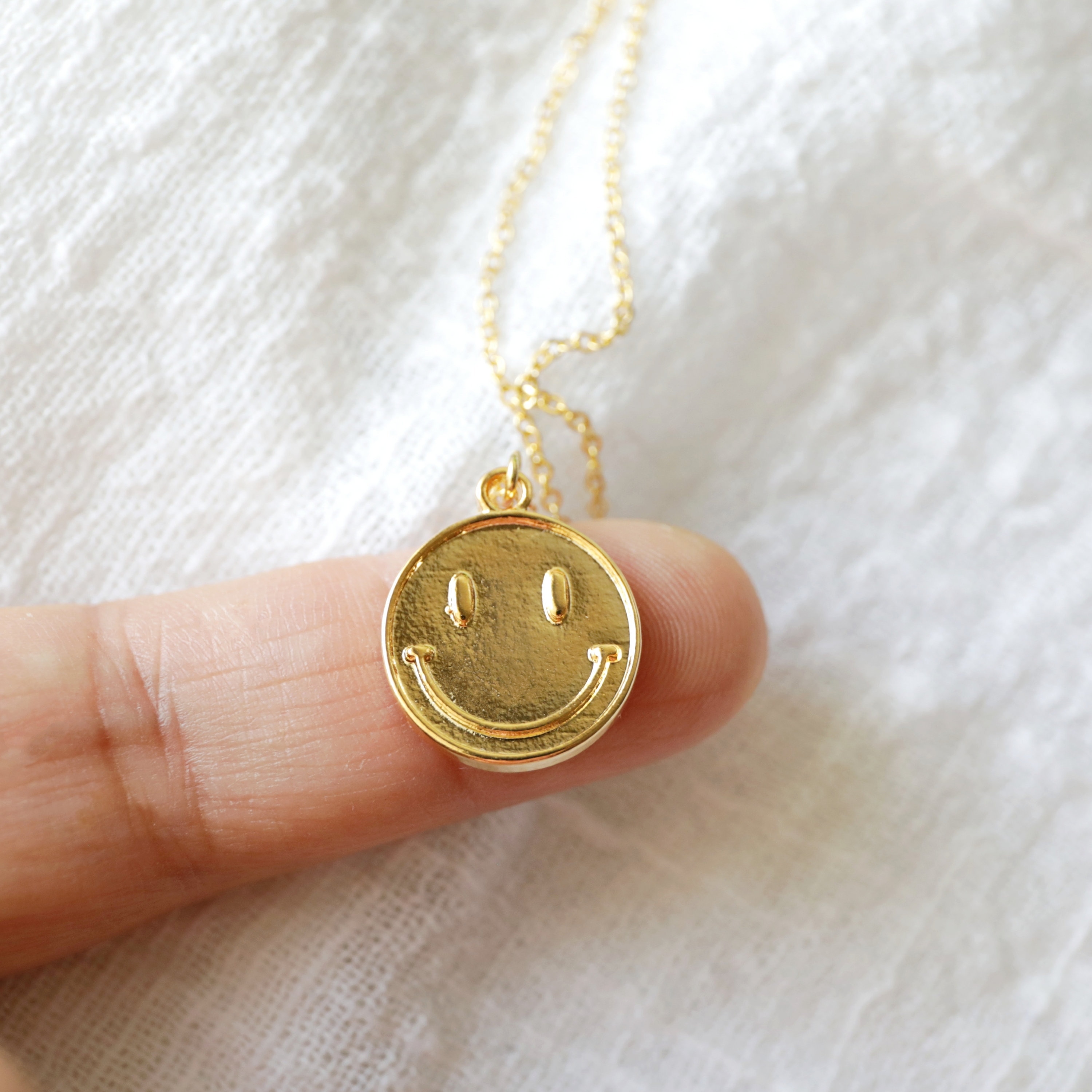 Gold Happy Face Charm Necklace Smiley Face Necklace Smile | Etsy