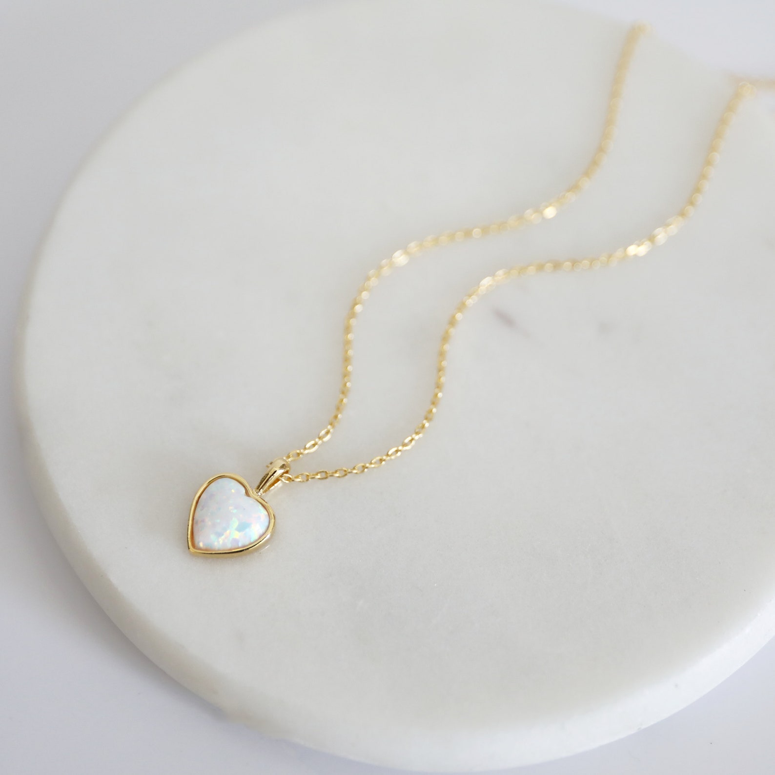 Tiny Gold Opal Heart Necklace Gold Heart Necklacedainty - Etsy